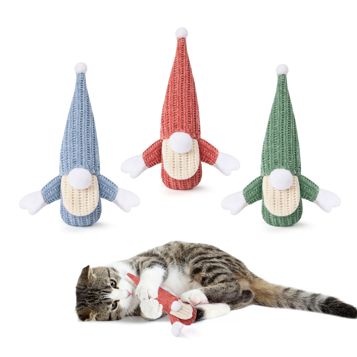 Potaroma Christmas Cat Toys 3 Pcs Santa Hat Catnip Teething Toys with