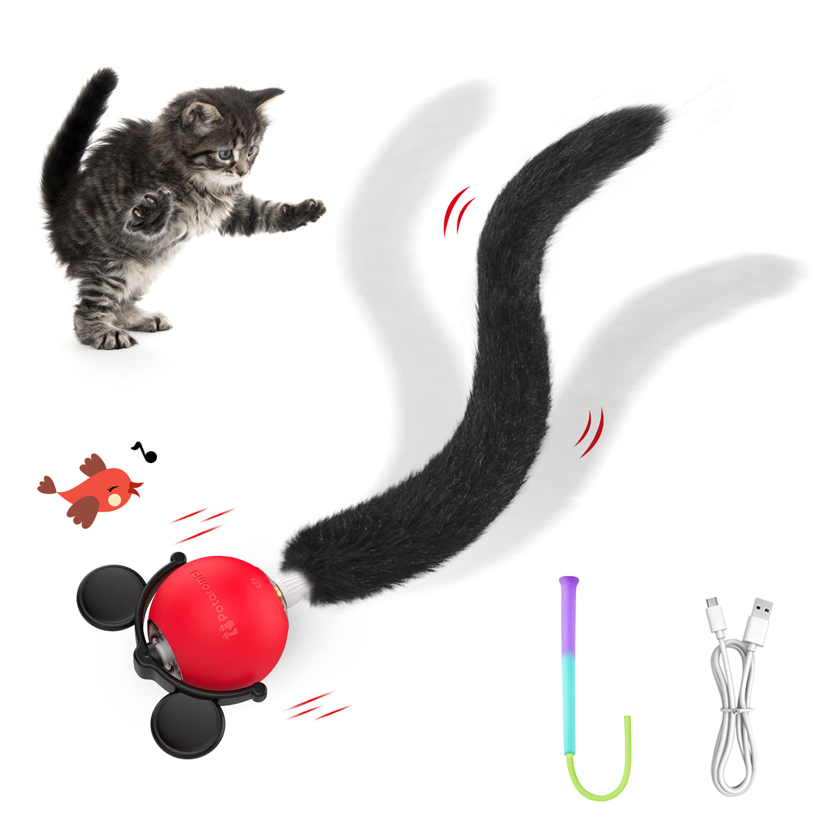 Potaroma Interactive Moving Ball Cat Toys with Fluffy Tail,Smart Inter